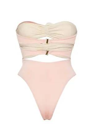 LA REVECHE Floral-appliqué Strapless Swimsuit - Pink