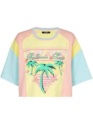 Balmain Palm Tree Print Cropped T-shirt