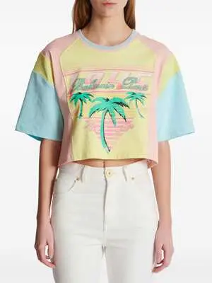Balmain Palm Tree Print Cropped T-shirt