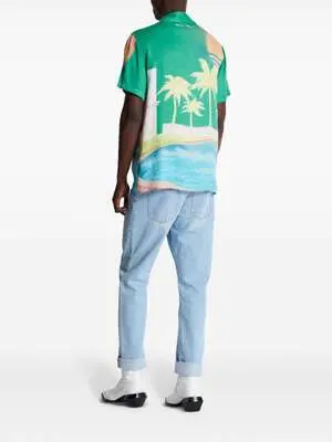 Balmain Graphic-print Satin Shirt - Green