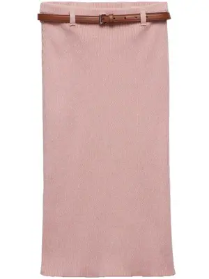Prada Belted Ribbed Cotton Midi Skirt