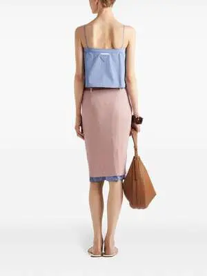 Prada Belted Ribbed Cotton Midi Skirt