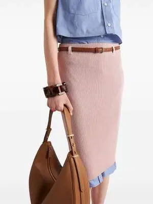 Prada Belted Ribbed Cotton Midi Skirt