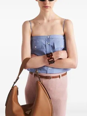 Prada Belted Ribbed Cotton Midi Skirt