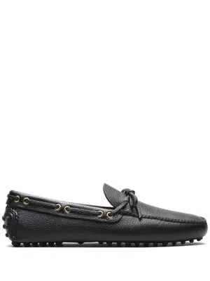Car Shoe Lace-up Leather Boat Shoes - Black