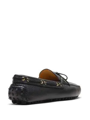Car Shoe Lace-up Leather Boat Shoes - Black
