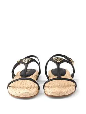 Prada Enamel Triangle-logo Flat Sandals - Black