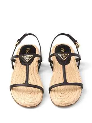 Prada Enamel Triangle-logo Flat Sandals - Black