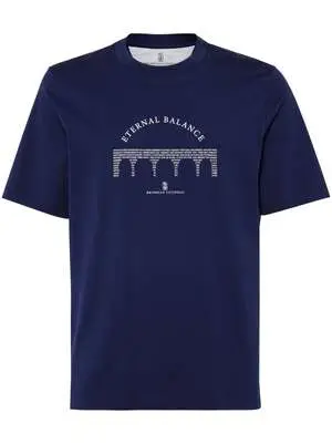 Brunello Cucinelli Slogan-print Crew-neck T-shirt - Blue