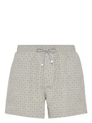 Brunello Cucinelli Geometric-print Swim Shorts - Green