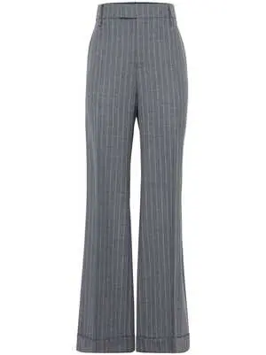 Brunello Cucinelli Pinstriped Wool Trousers - Green