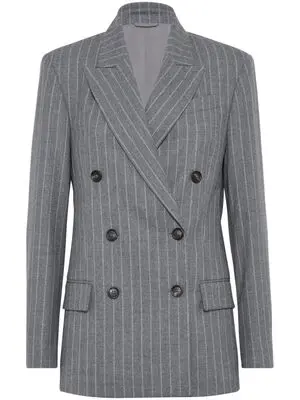 Brunello Cucinelli Pinstripe Double-breasted Blazer - Grey