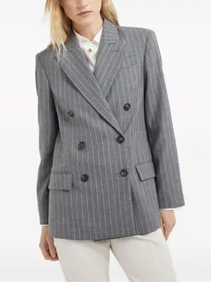 Brunello Cucinelli Pinstripe Double-breasted Blazer - Grey