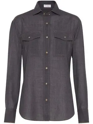 Brunello Cucinelli Monili-trim Virgin Wool Shirt - Grey