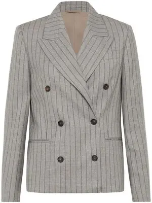 Brunello Cucinelli Pinstripe Double-breasted Blazer - Grey