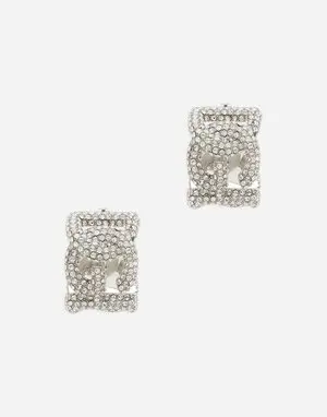 Dolce & Gabbana Rhinestone Earrings With Dg Logo - Silver