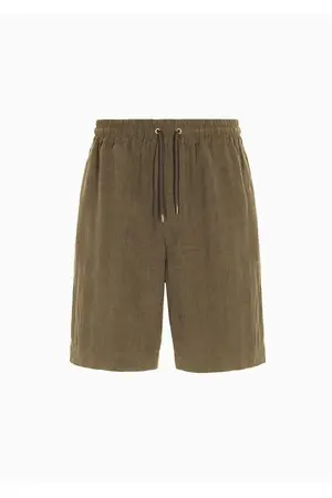 Giorgio Armani Pure Linen Canvas Bermuda Shorts Green