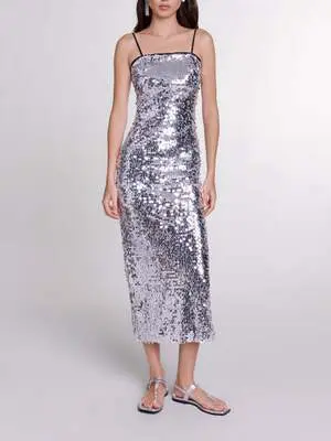 Maje Sequin Maxi Dress - Silver