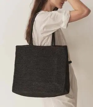 DÔEN Grande Mathilde Tote Bag - Black Raffia