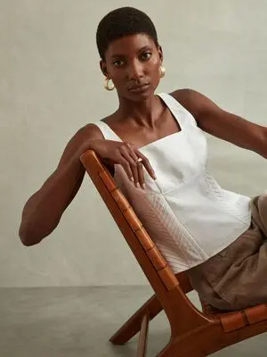 REISS Mirabelle Linen Corset Vest