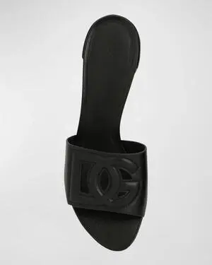 Dolce & Gabbana 40mm Dg Cutout Leather Slide - Black