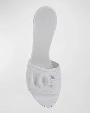 Dolce & Gabbana 40mm Dg Cutout Leather Slide - White