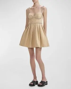 SELF-PORTRAIT Diamante Denim Sweetheart Mini Dress
