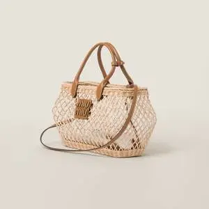Miu Miu Woven Fabric Handbag With Leather Trim