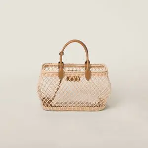 Miu Miu Woven Fabric Handbag With Leather Trim