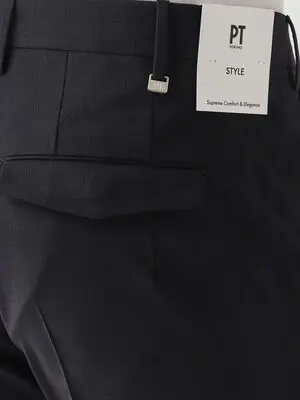 PT TORINO Stretch Virgin Wool Tailored Trousers - Navy