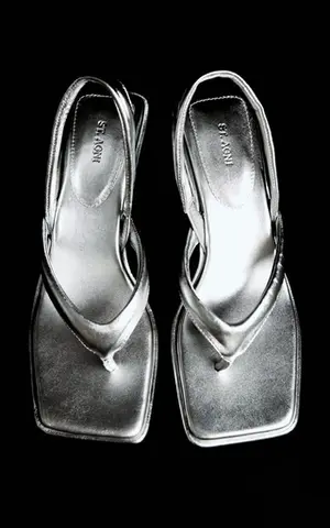 ST. AGNI Leather Slingback Thong Sandals