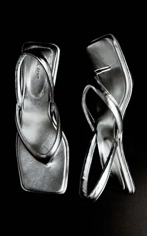 ST. AGNI Leather Slingback Thong Sandals