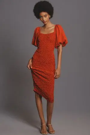 DOLAN LEFT COAST Dolan Puff-sleeve Pebble-smocked Midi Dress
