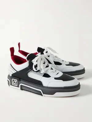 CHRISTIAN LOUBOUTIN Astroloubi Spiked Leather And Mesh Sneakers - White