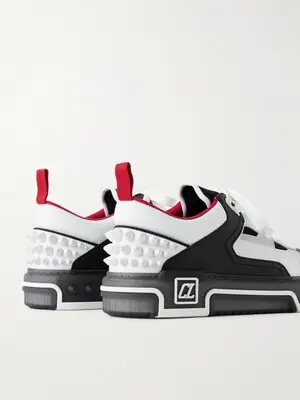 CHRISTIAN LOUBOUTIN Astroloubi Spiked Leather And Mesh Sneakers - White