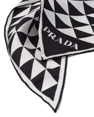 Prada Printed Silk Twill Scarf - Black