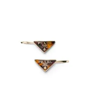 Prada Metal Barrettes With Tortoiseshell Motif - Neutral