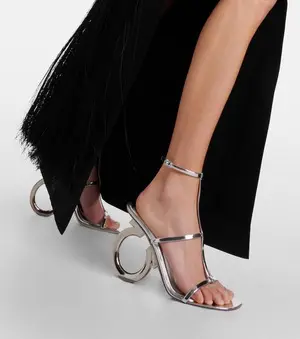 FERRAGAMO Elina 105 Metallic Leather Sandals - Silver