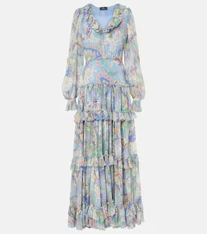 Etro Floral Silk Gown - Blue