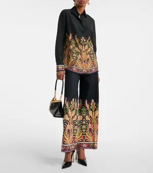 Etro Printed Cotton-blend Flared Pants - Black