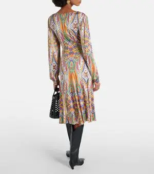 Etro Printed Gathered Midi Dress