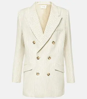 FRAME Striped Cotton And Linen Blazer - Neutrals