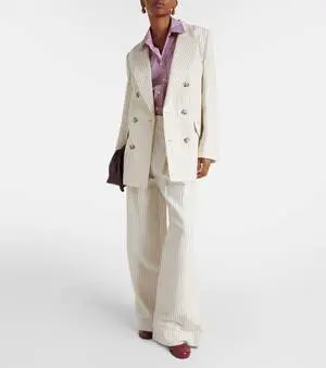 FRAME Striped Cotton And Linen Blazer