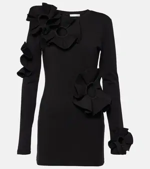 AREA Floral-appliqué Cotton-blend Mini Dress
