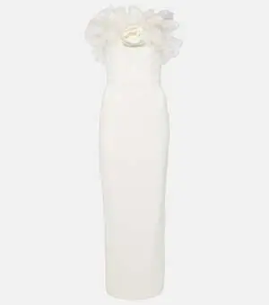 Alessandra Rich Organza-trimmed Cady Bustier Gown - White