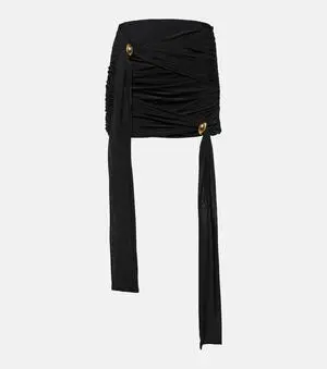 Blumarine Embellished Draped Jersey Miniskirt - Black