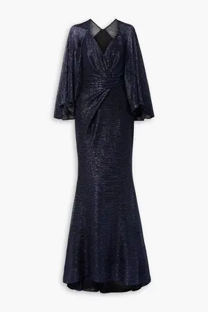Talbot Runhof Wrap-effect Metallic Voile Gown