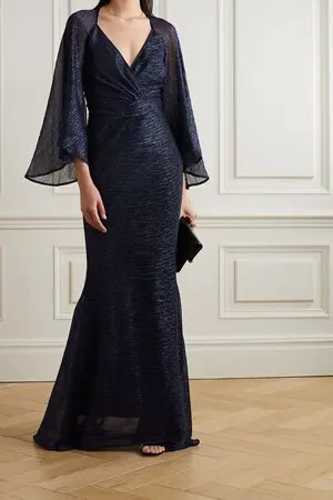 Talbot Runhof Wrap-effect Metallic Voile Gown