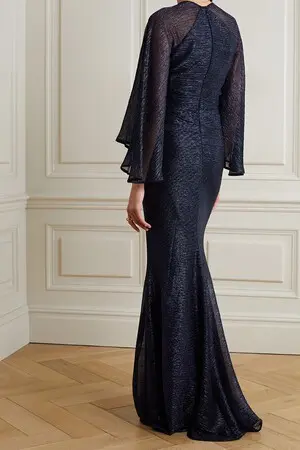 Talbot Runhof Wrap-effect Metallic Voile Gown