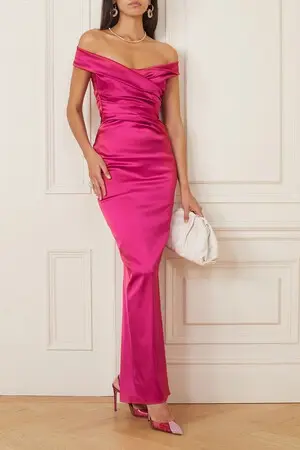Talbot Runhof Ruched Satin Gown